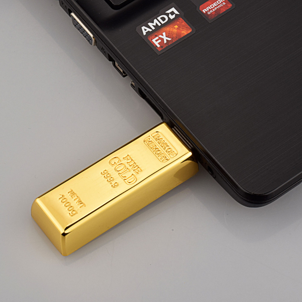 Gold Bar USB Flash Drive Pendrive Capless Gold Memory Stick